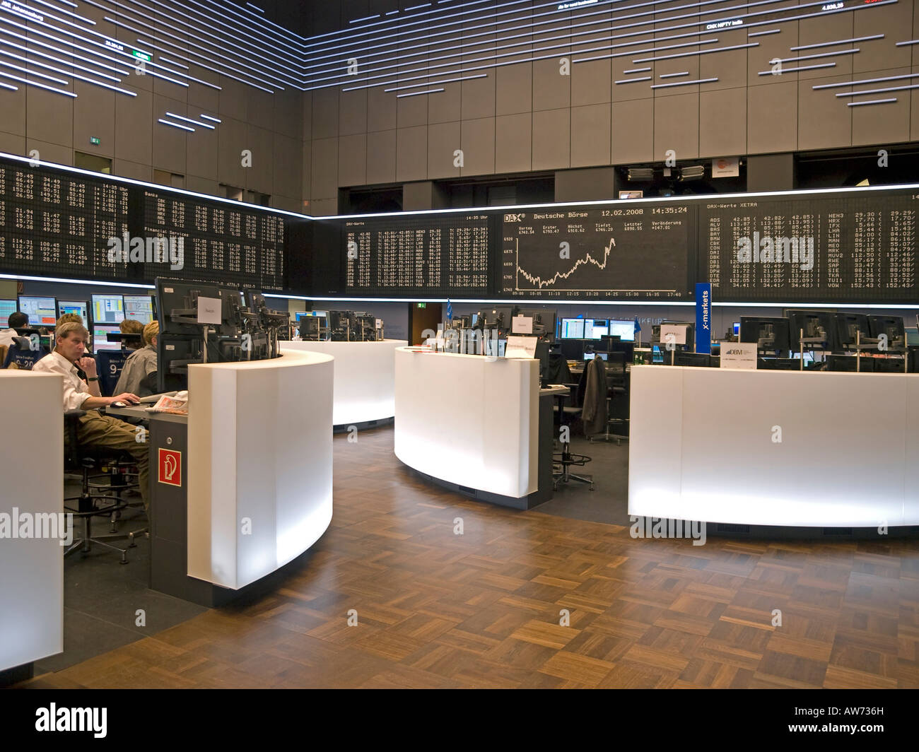 interior view of Frankfurt Stock Exchange with working brokers Stock ...