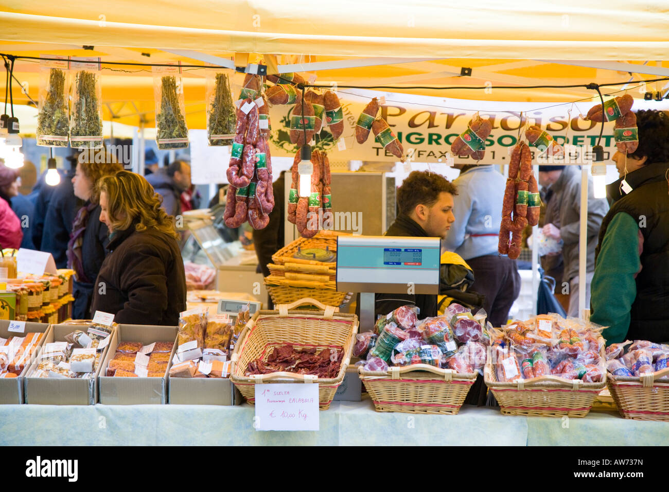 Shoppers at an organic and specialist food market Turin Italy Stock ...
