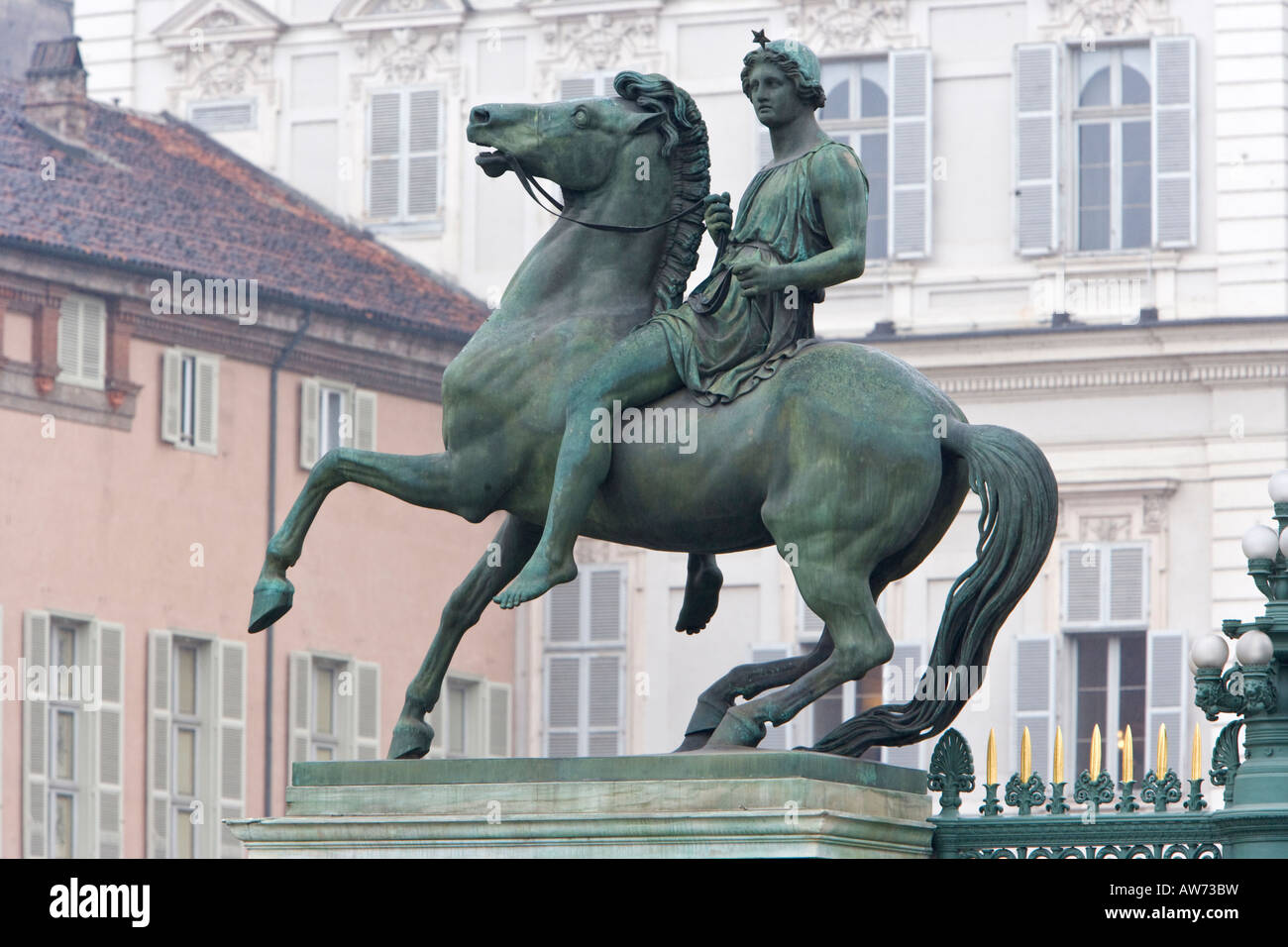 Bronze statues outside the Palazzo Reale Turin Piemonte Italy Stock ...