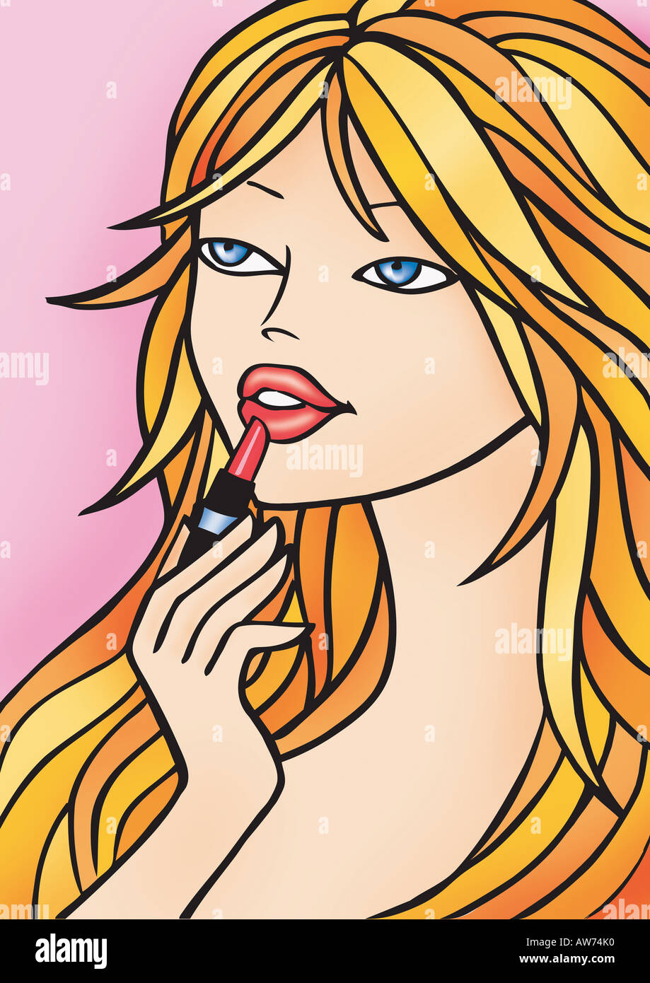 Cartoon woman applying lipstick hi-res stock photography and images - Alamy