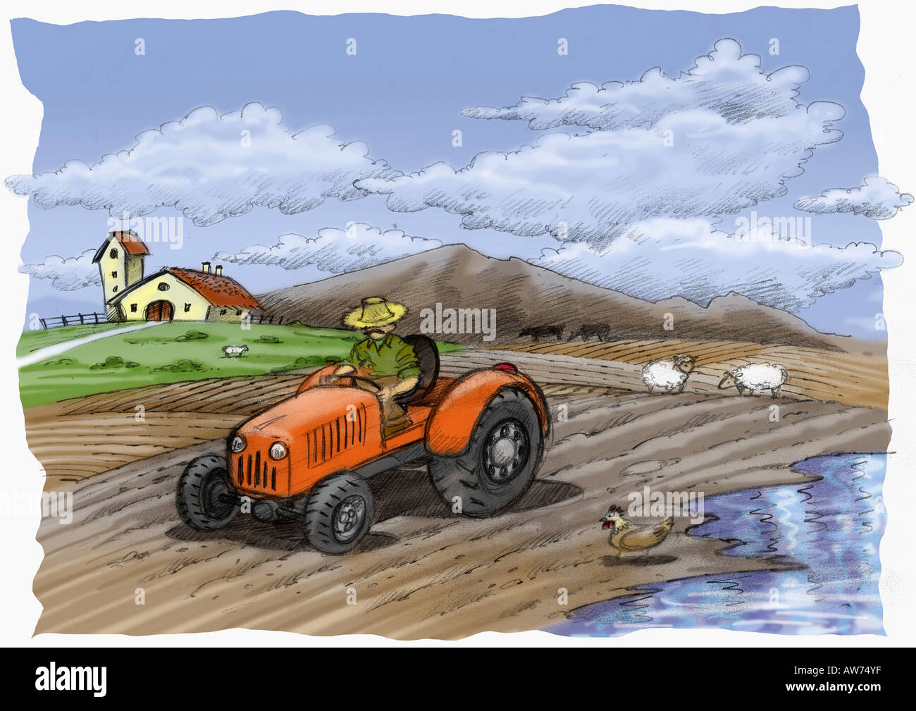Farmer on a tractor in a partially flooded field Stock Photo - Alamy