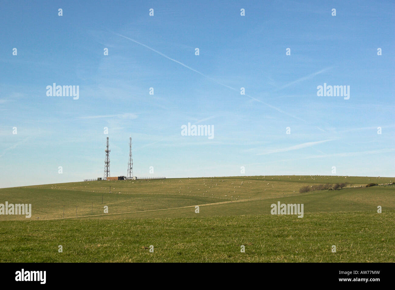 Radio / Communication masts on Beddingham Hill on the South Downs above ...