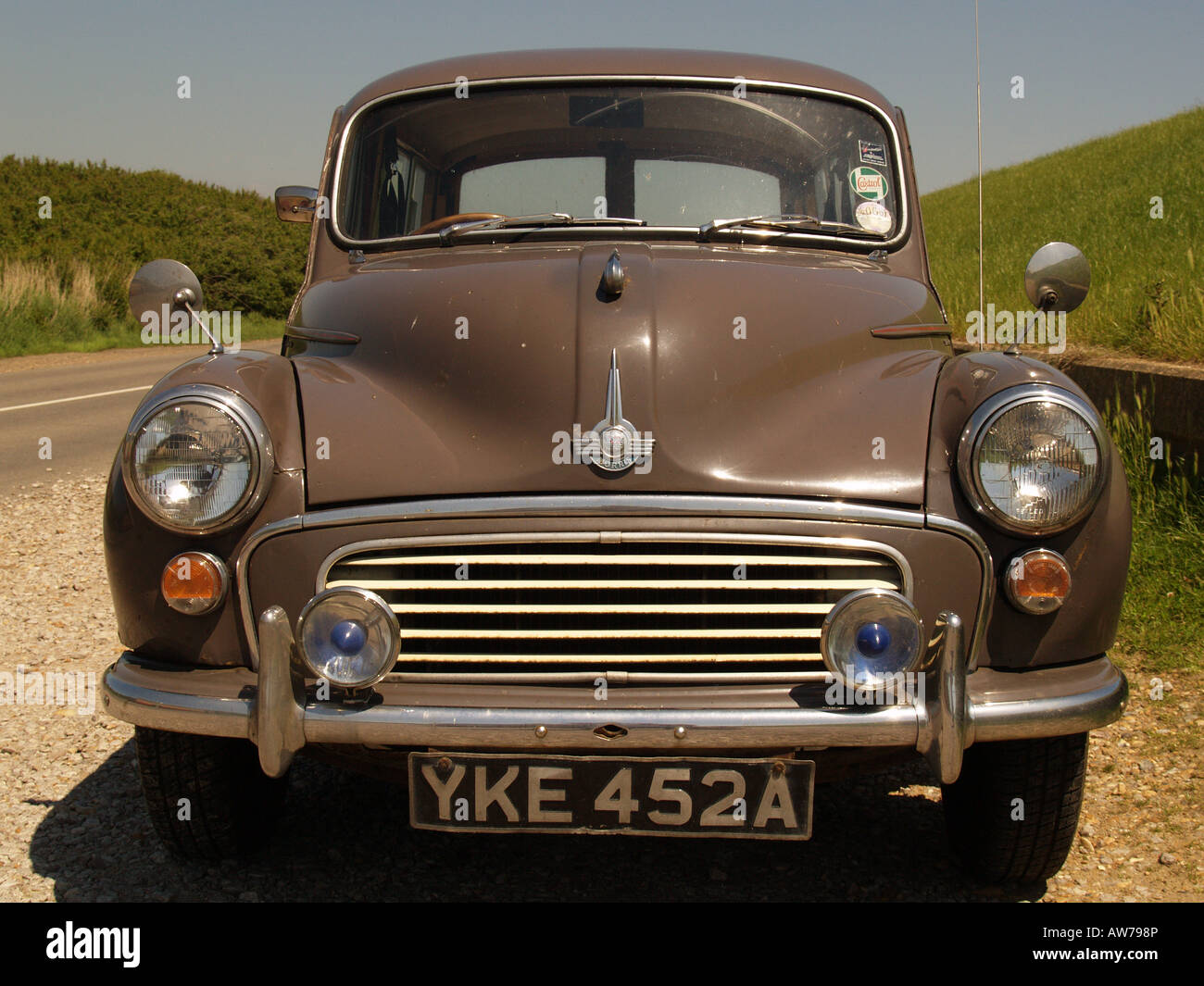 classic brown morris minor front view motor car Stock Photo - Alamy