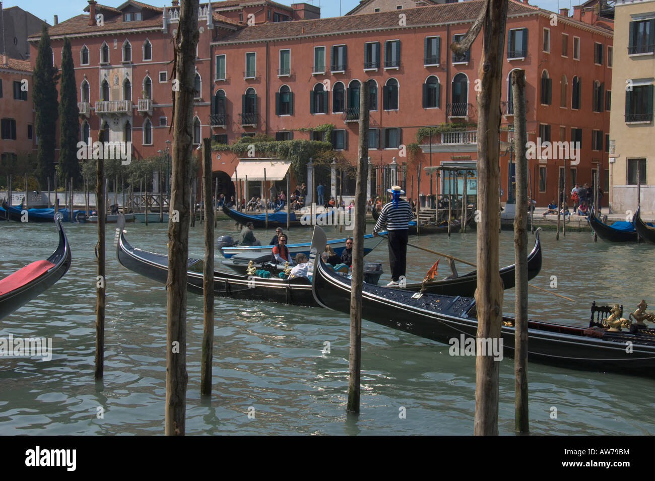 Looking across Grande Canal below Rialto Bridge Venice Italy April 2007 ...