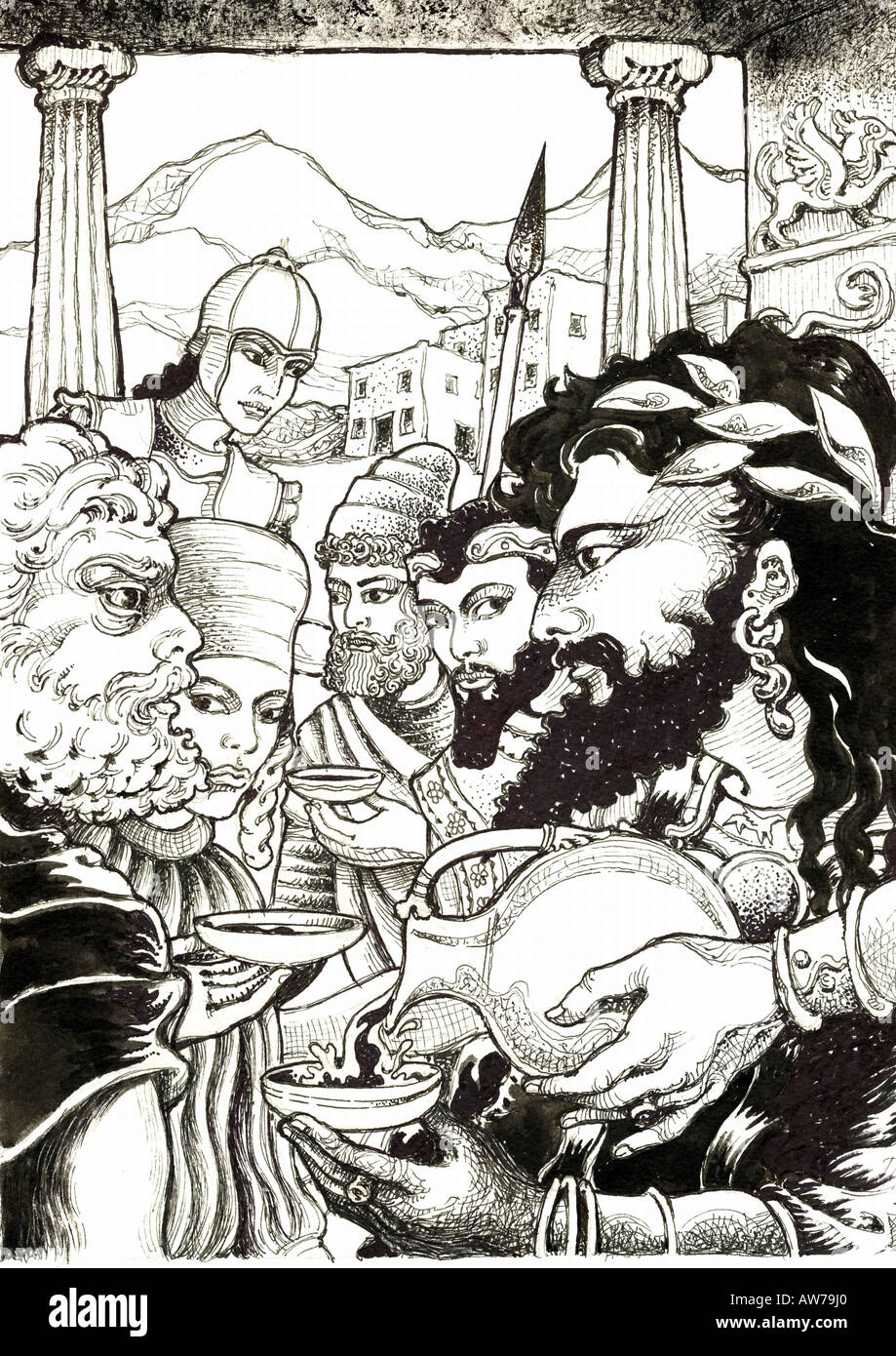 Scene with characters from Ancient Greece including Dionysus at the ...