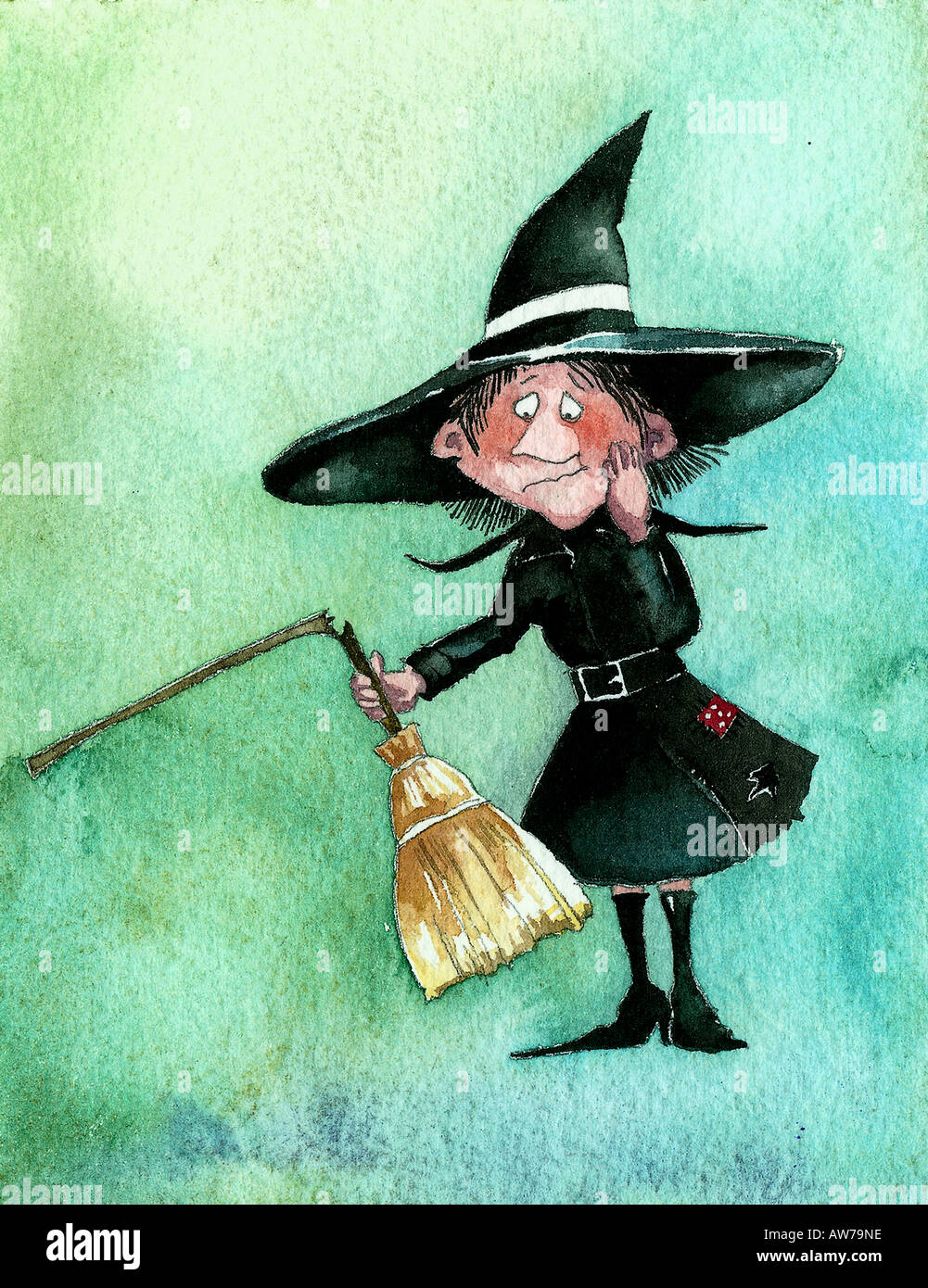 Witch with a broken broom Stock Photo - Alamy