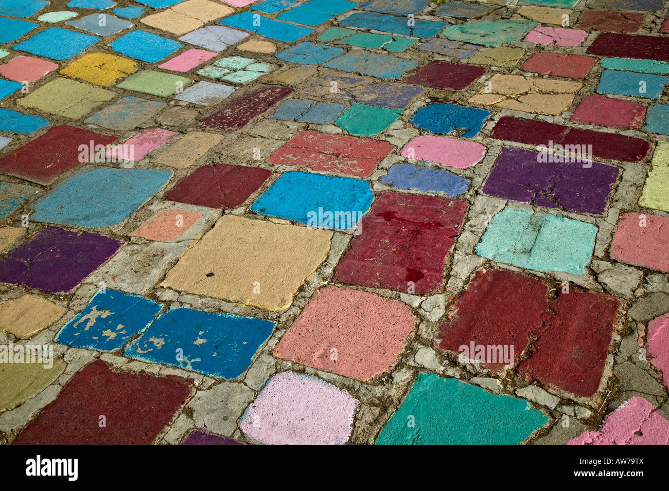 Colorful road tiles Spanish Village Art Center Balboa Park, San Diego ...