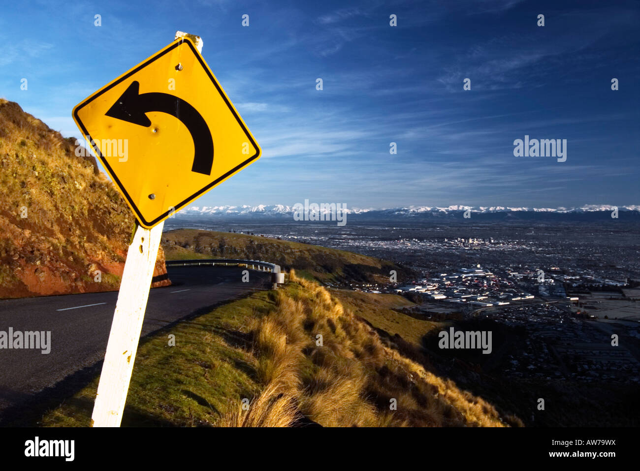 Caution dangerous corner sign hi-res stock photography and images - Alamy