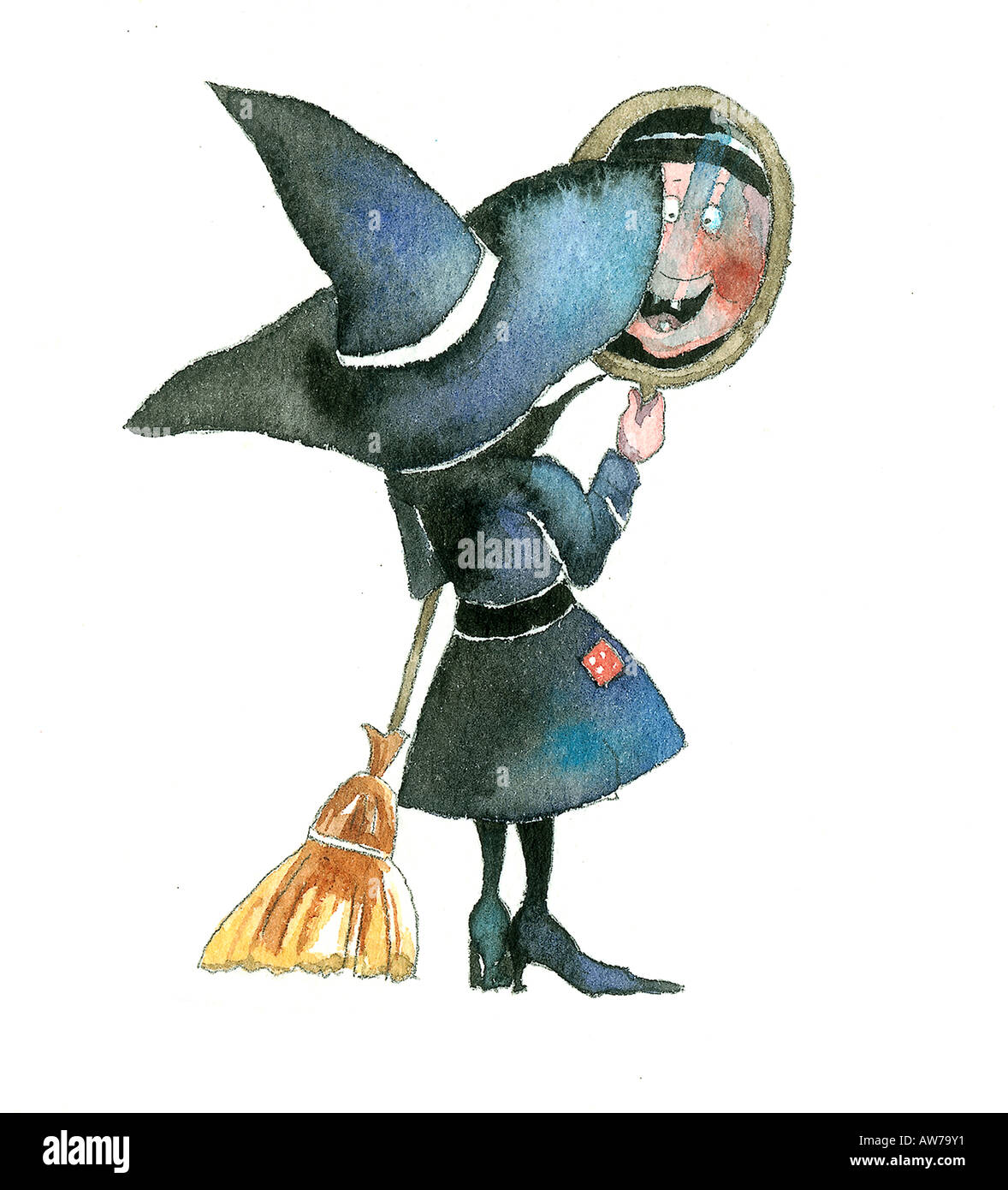 Witch looking into mirror and smiling at herself Stock Photo - Alamy