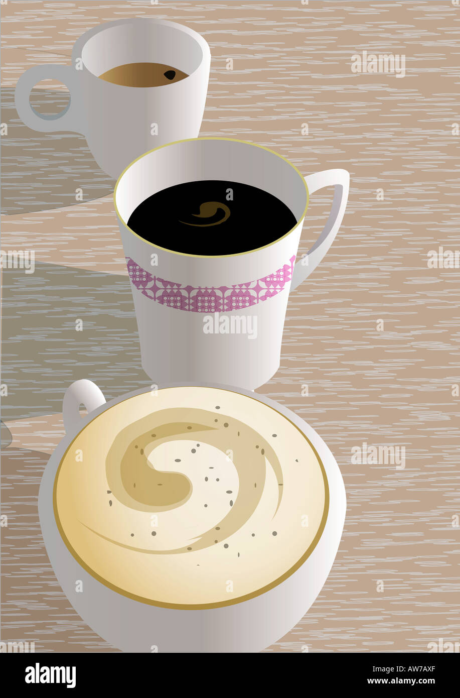Three cups with different types of coffee Stock Photo - Alamy