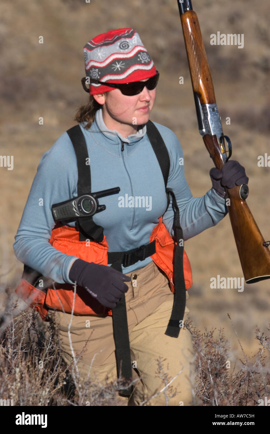 Woman upland bird hunting for Alectoris Chukar, Idaho, (MR Stock Photo ...