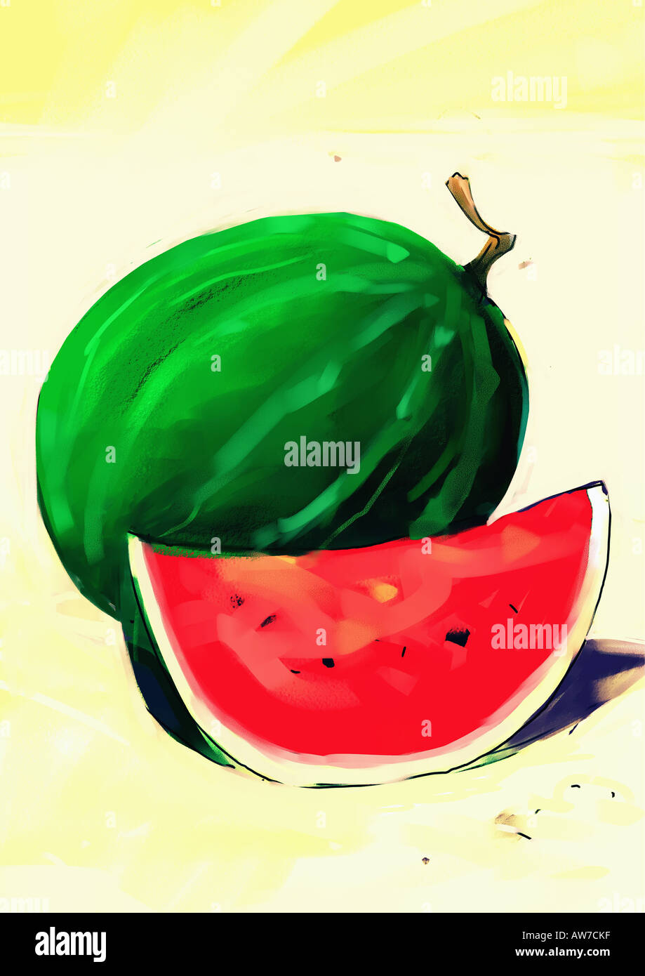 One whole and a wedge of watermelon Stock Photo - Alamy