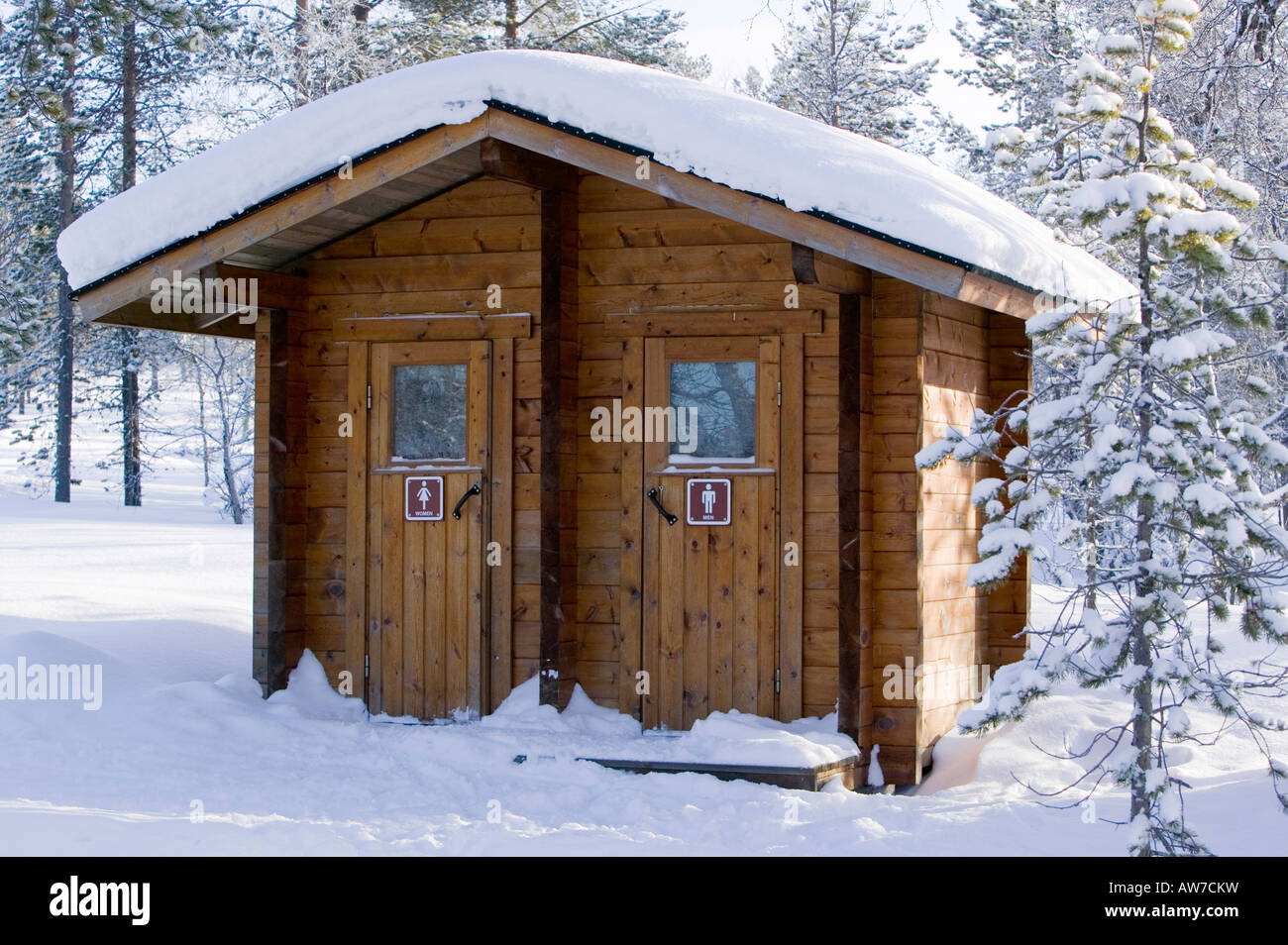 A toilet block in Woodland in the Urho Kehkkosen National Park near ...