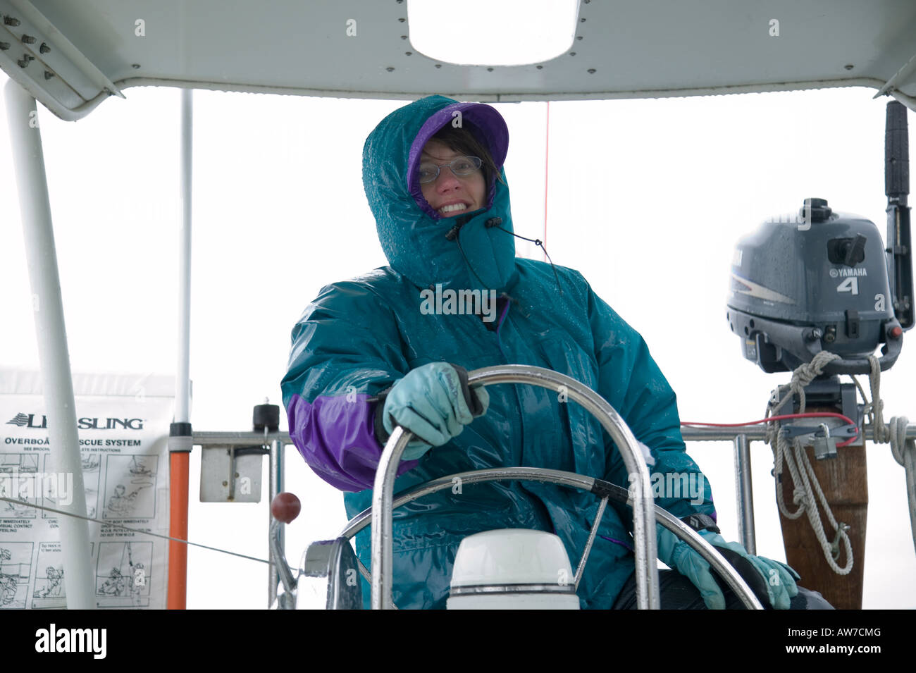 Woman sailing in bad weather Georgia Strait BC, Canada Stock Photo - Alamy