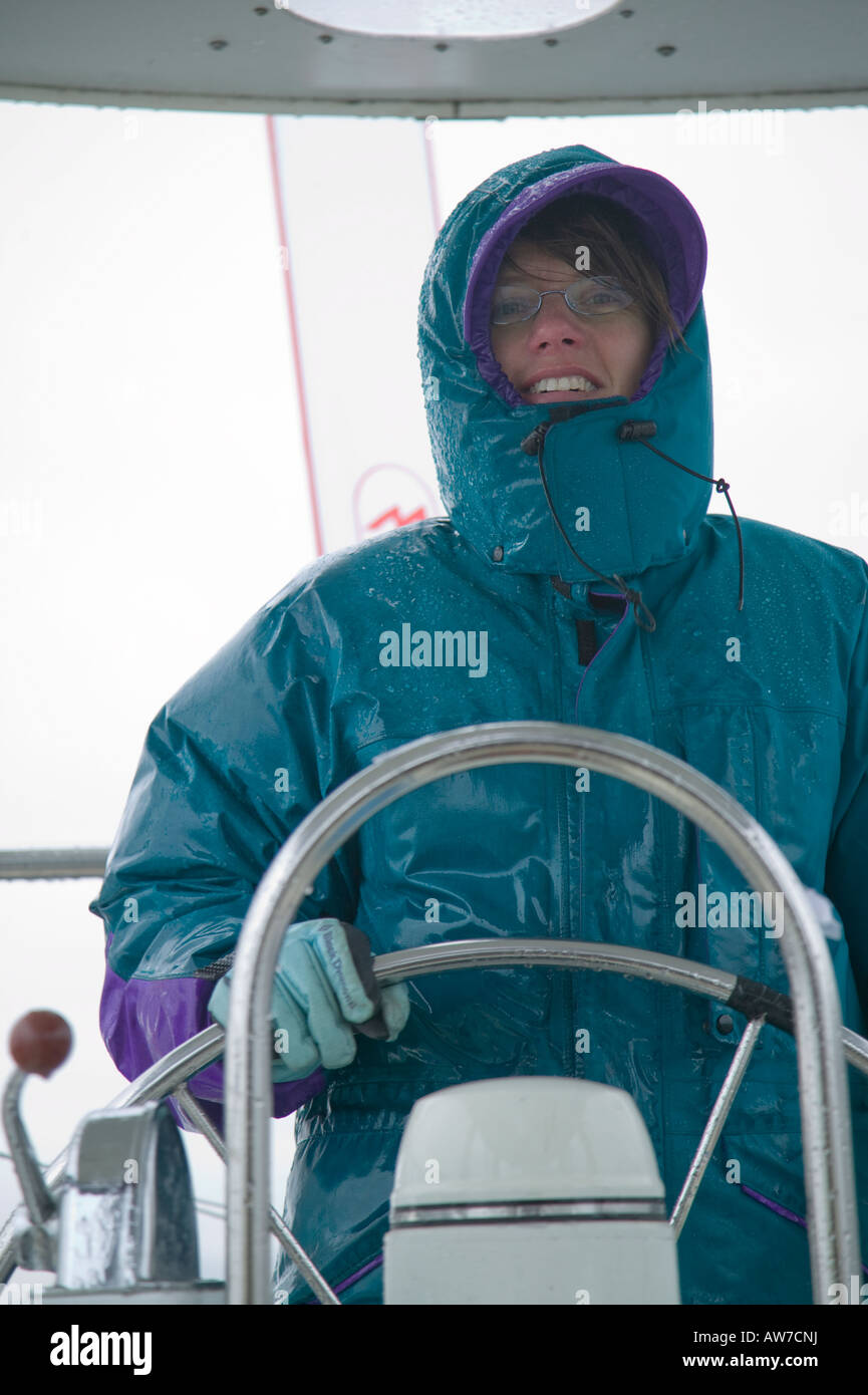 Woman sailing in bad weather Georgia Strait BC, Canada Stock Photo - Alamy