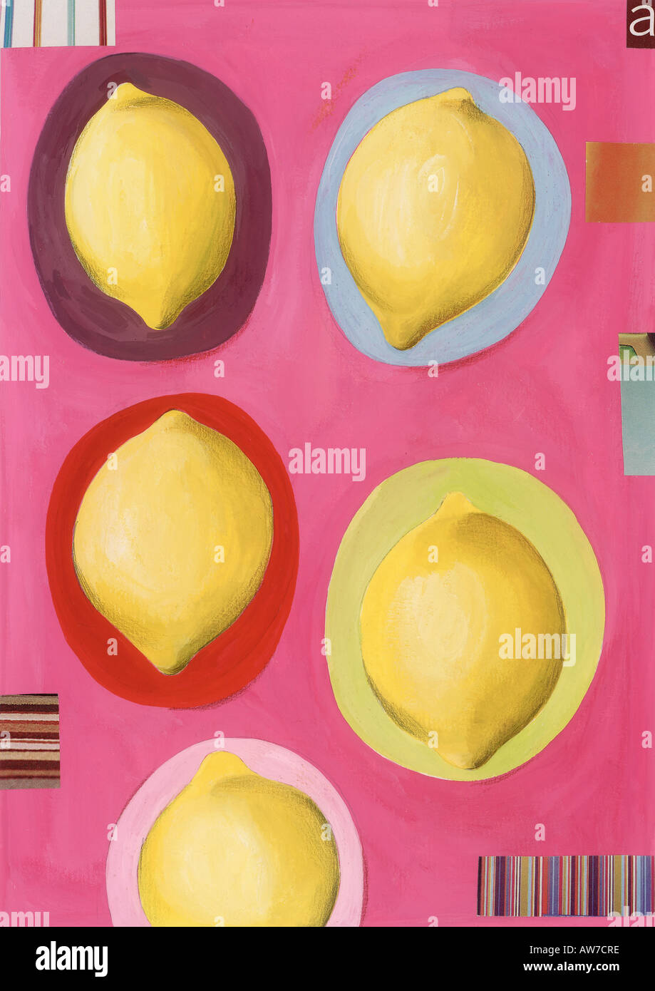 Five lemons in colored circles Stock Photo - Alamy