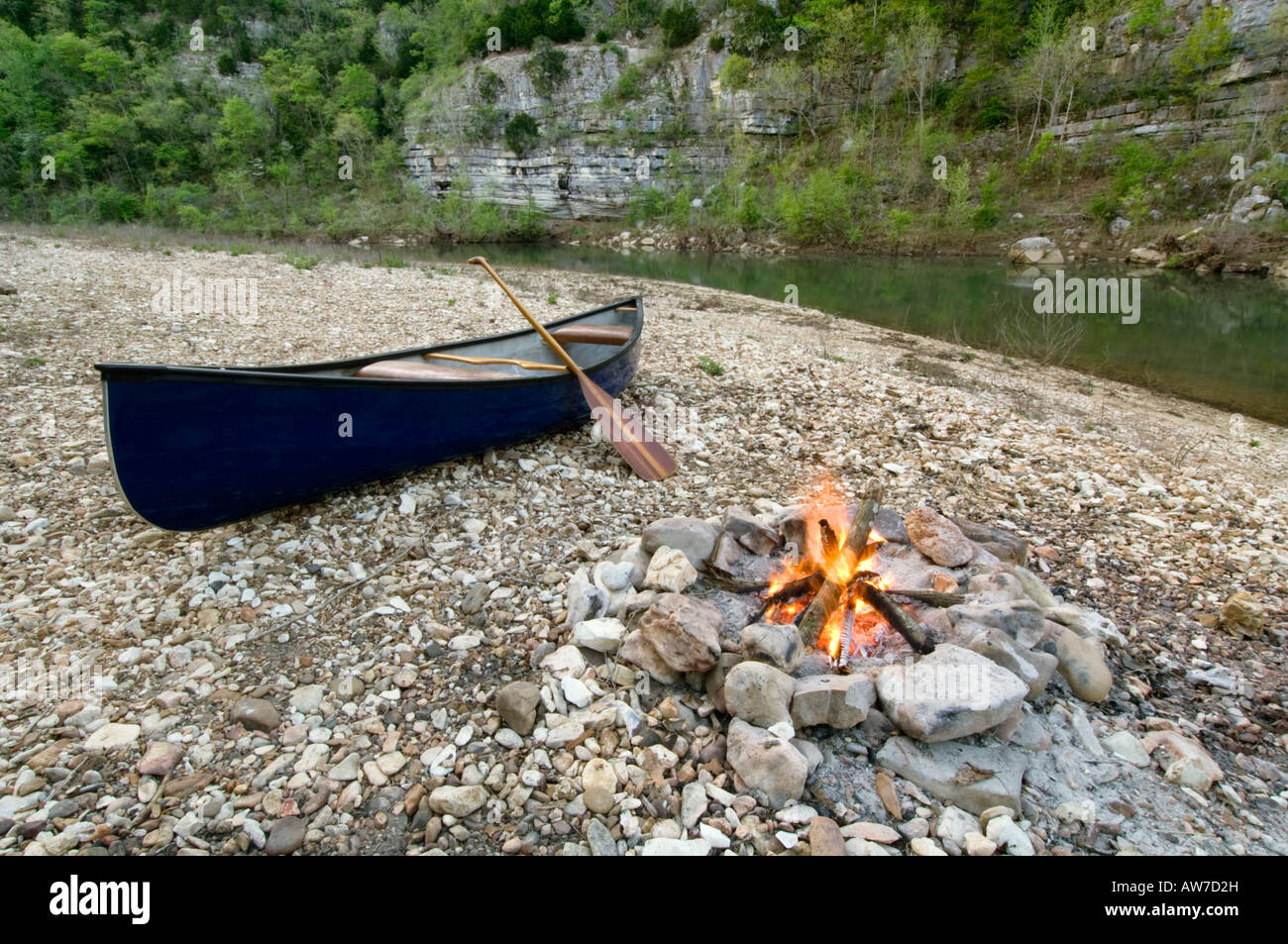 Canoe parked opposite Red Bluff mile 102 on the Buffalo River Buffalo ...