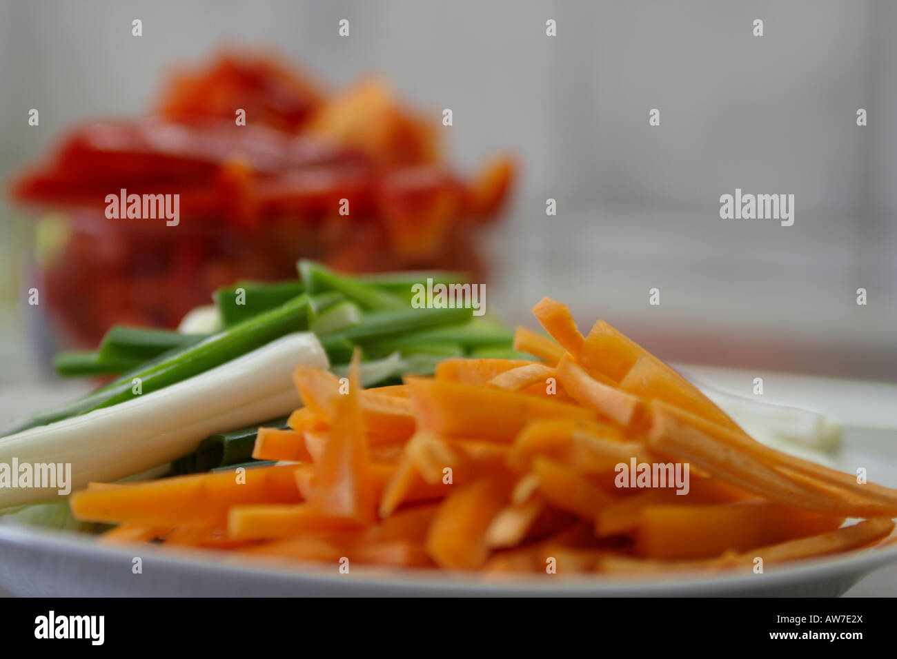 Close up with healthy chopped vegetables prepared for cooking Chinese ...