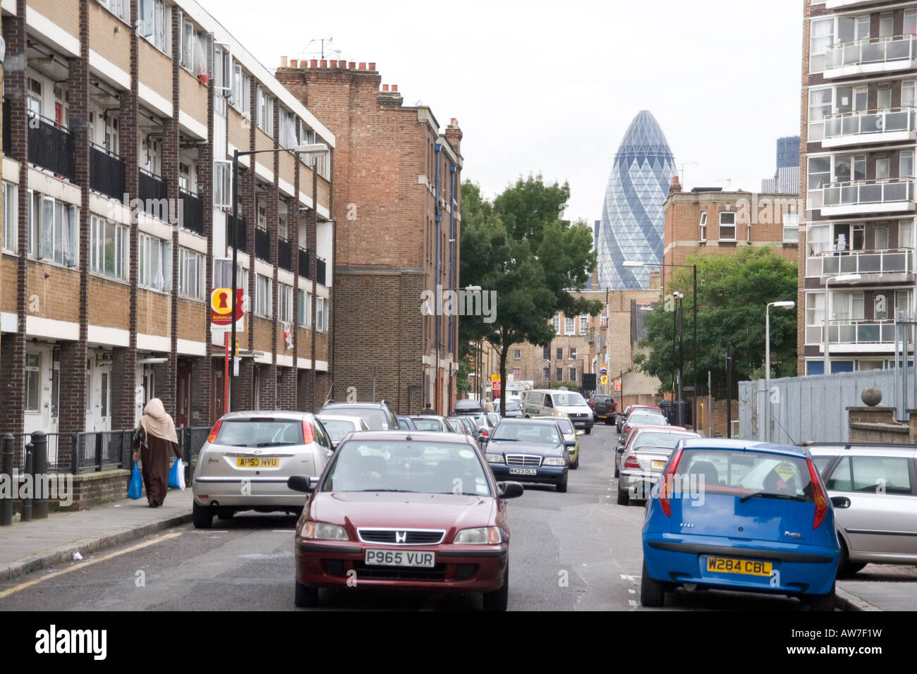 Council housing in the multicultural working class area of Whitechapel ...