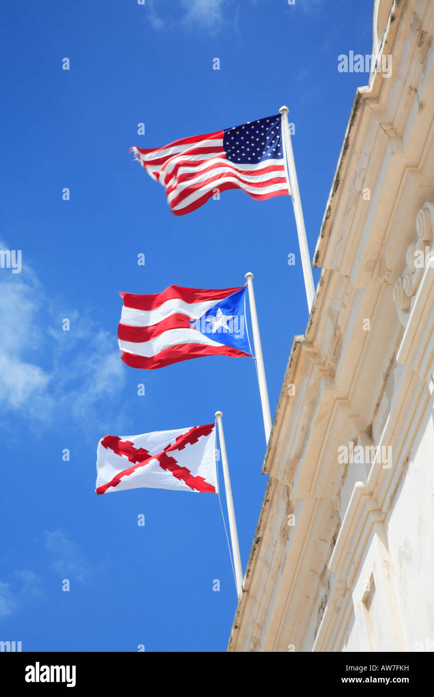 The American Puerto Rican and old military flag of the Spanish Fuerte ...