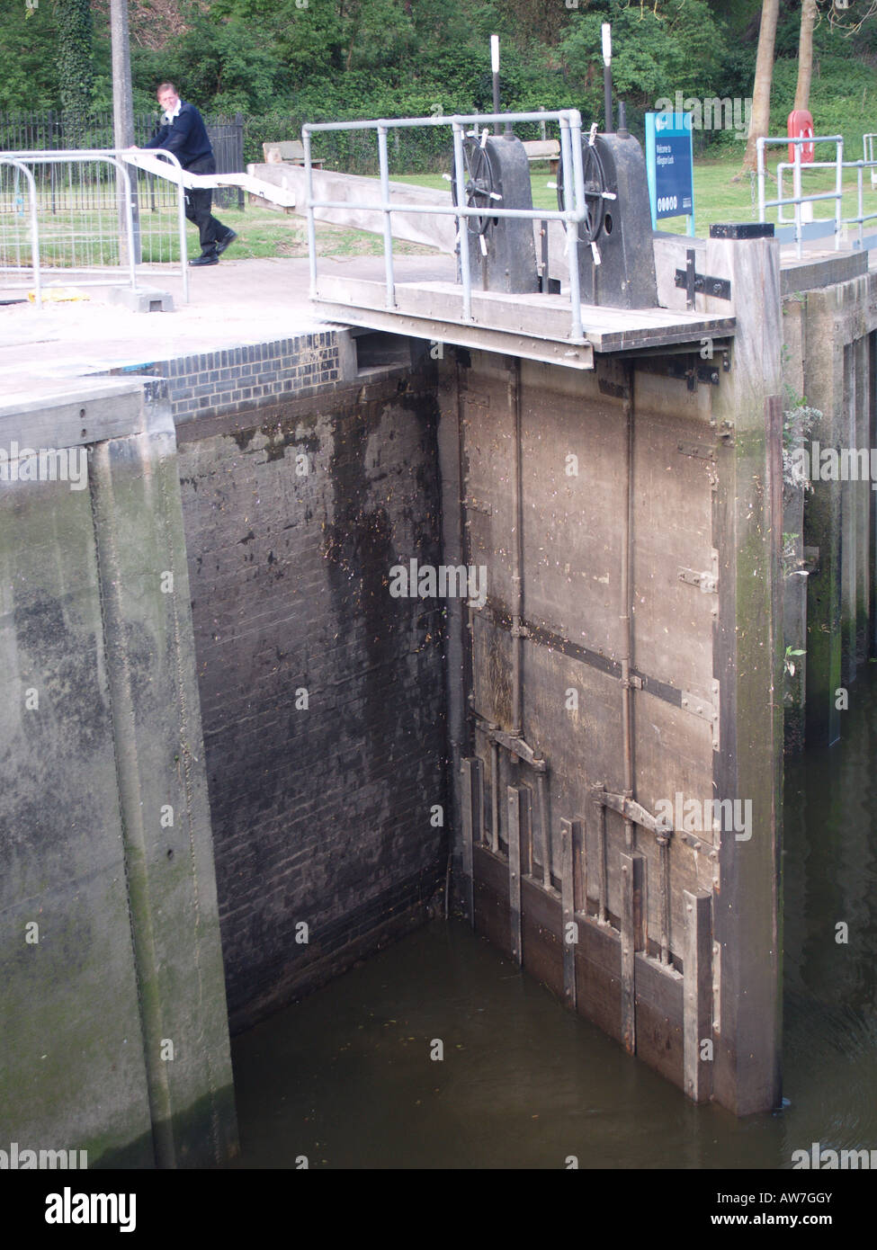reskinned closing lock gates empty pen trap Stock Photo - Alamy
