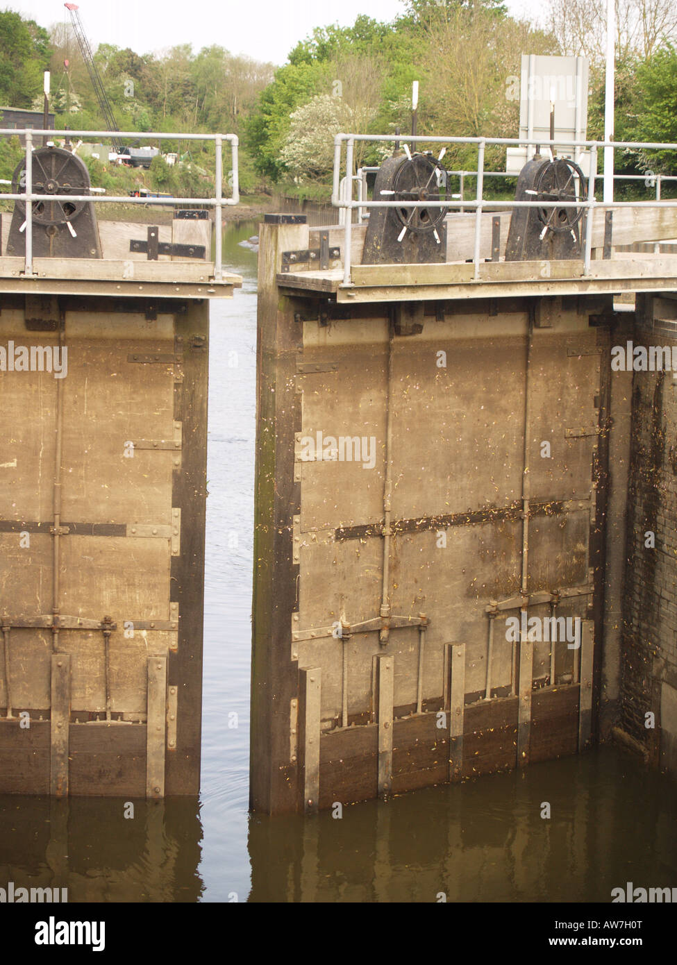 reskinned closing lock gates empty pen trap Stock Photo - Alamy