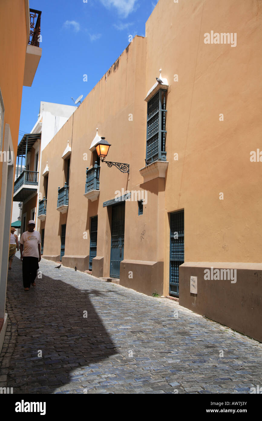 Cobblestone lane Colorful colonial architecture Old San Juan Puerto ...