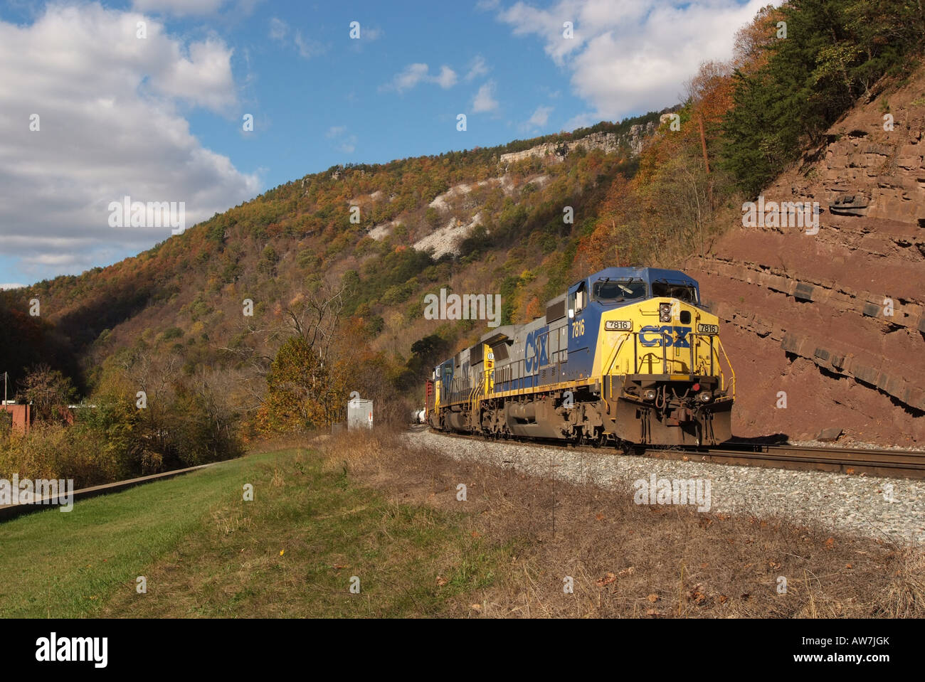 USA Cumberland MD A CSX freight train rolls through the The Narrows ...