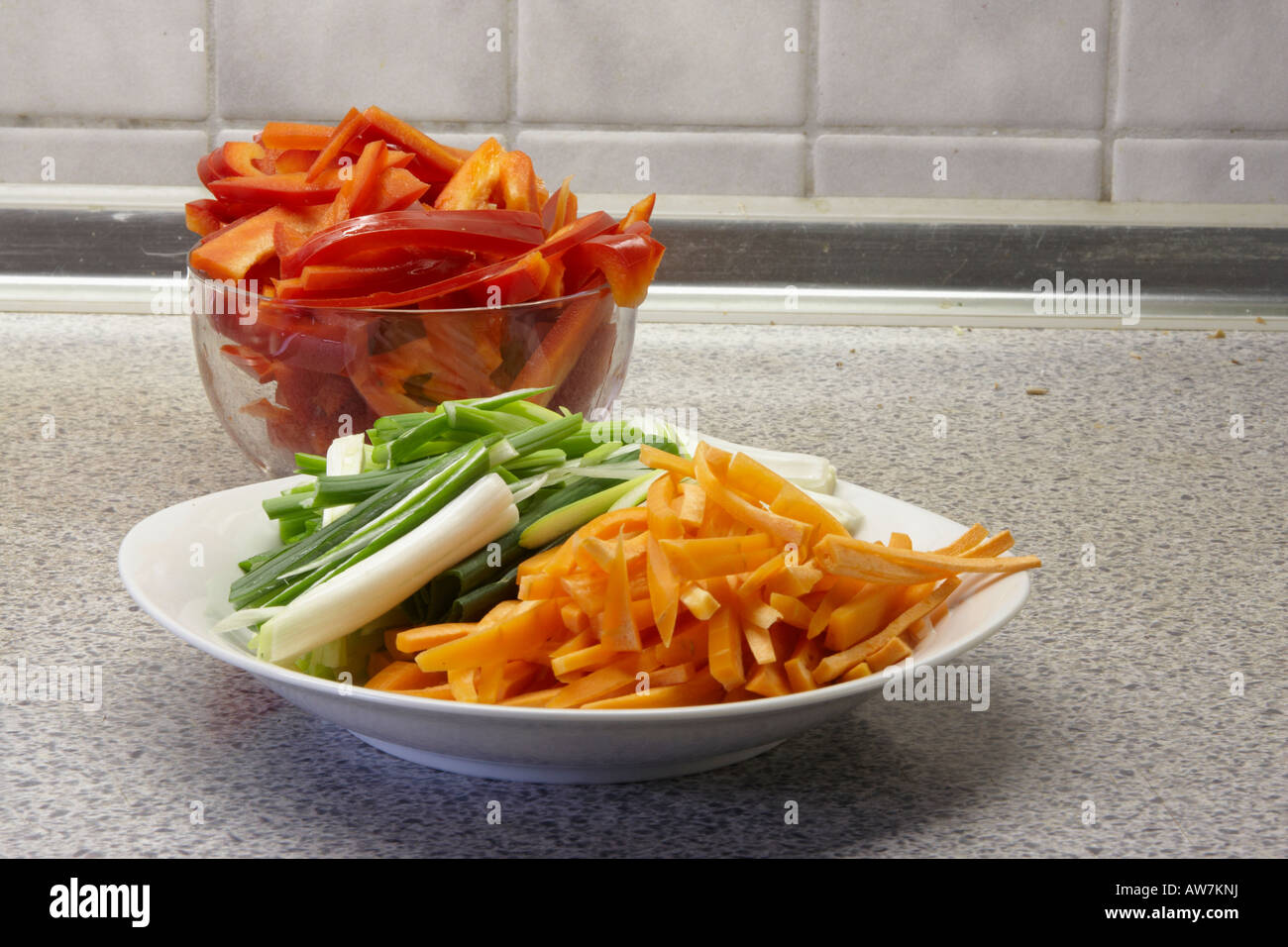 Close up with healthy chopped vegetables prepared for cooking Chinese ...