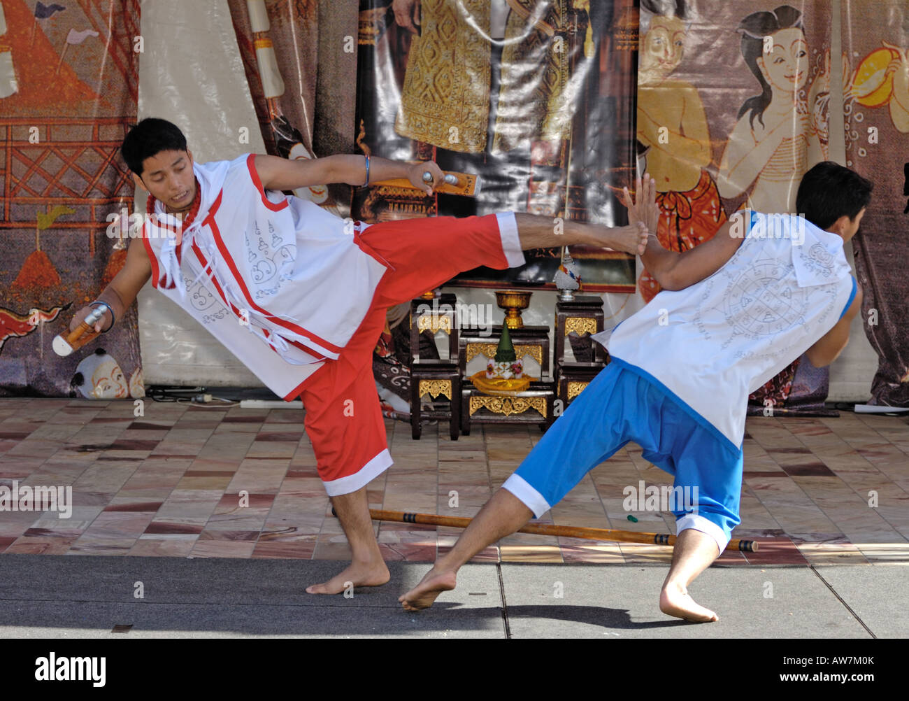 Thai kickboxing (Muay Thai) performance during a Thai festival Stock ...