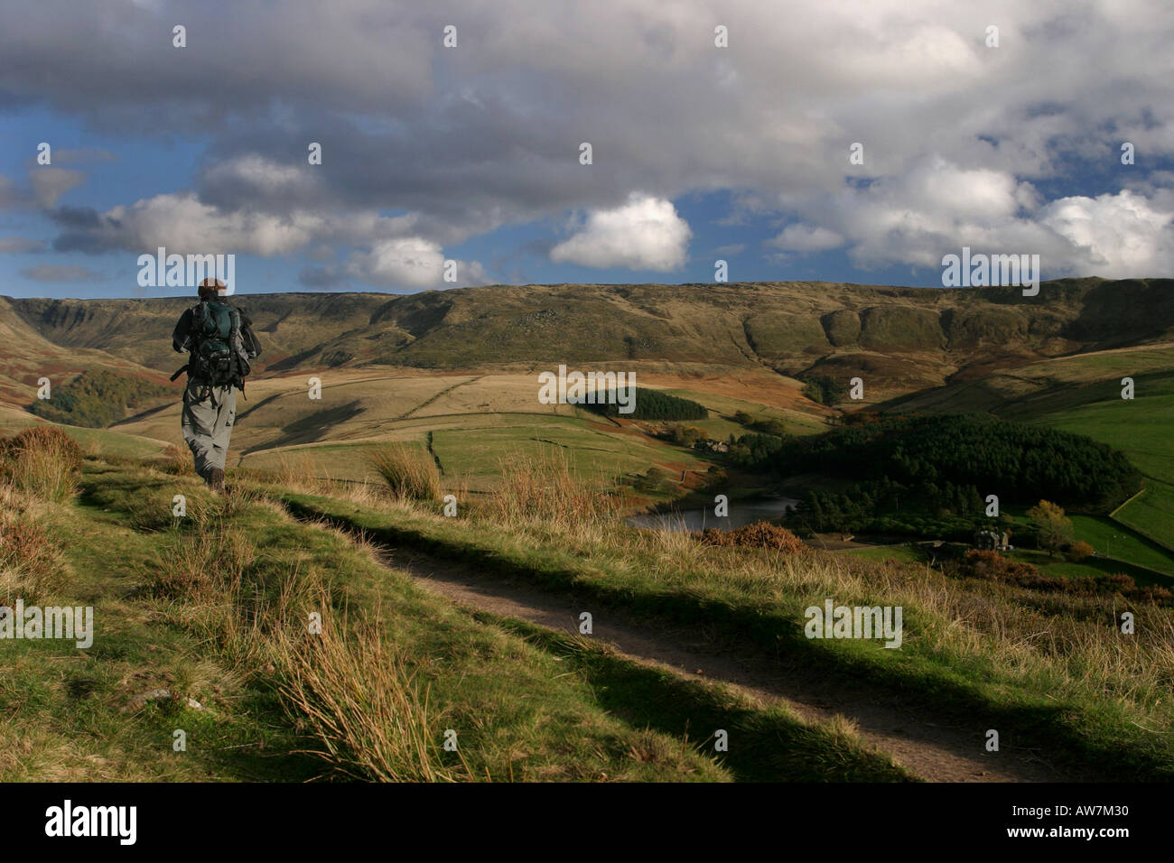 Walking along Snake Path towards Kinder Scout, in the background is the ...