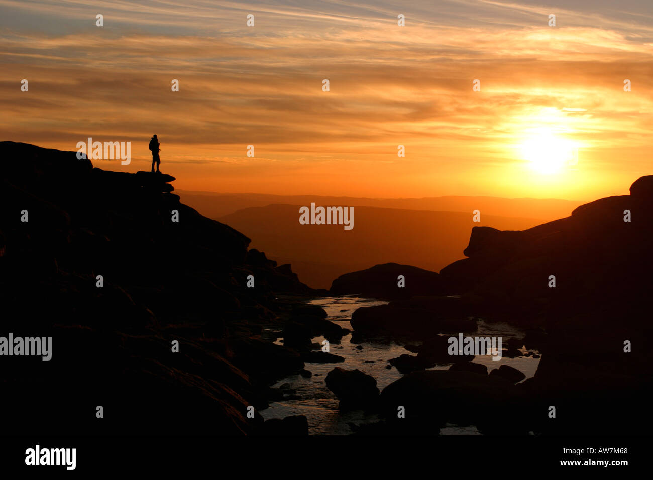Sunset on Kinder Scout above Kinder Downfall, Peak District National ...