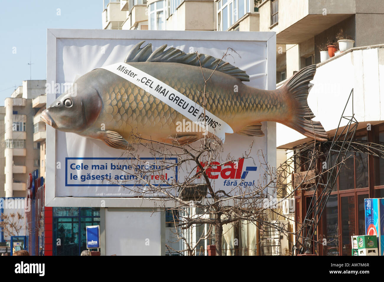 Catch the Big Fish cityscape with advertiser in Craiova Romania Stock ...