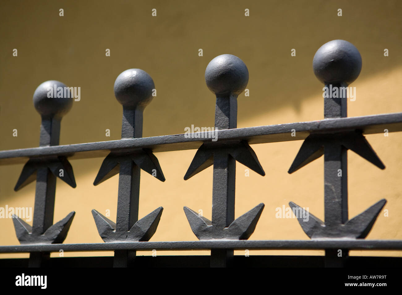 A detail of a decorative wrought iron fence in Varenna, Italy Stock ...
