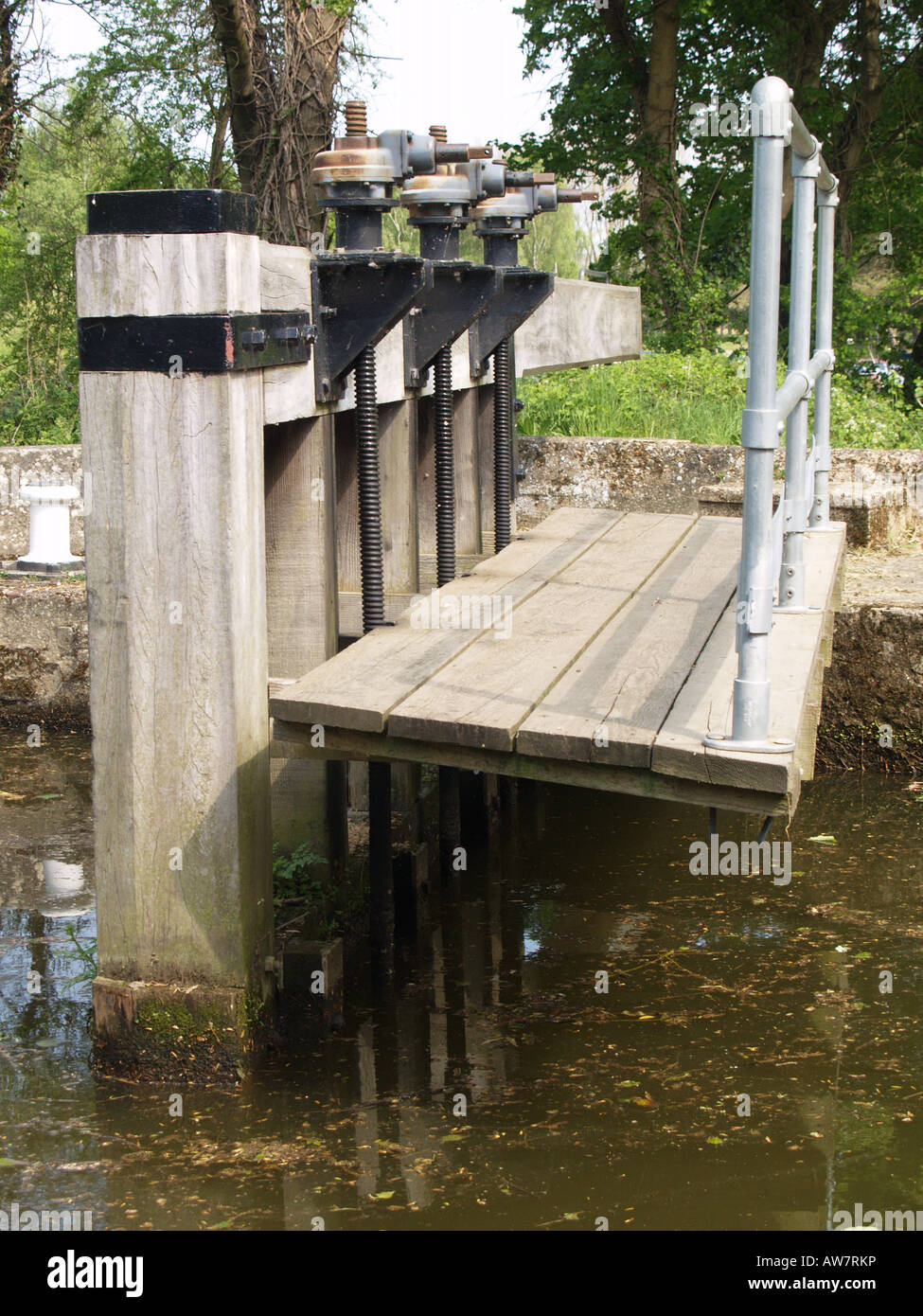 victorian lock sluice winding gear gate walkway Stock Photo - Alamy
