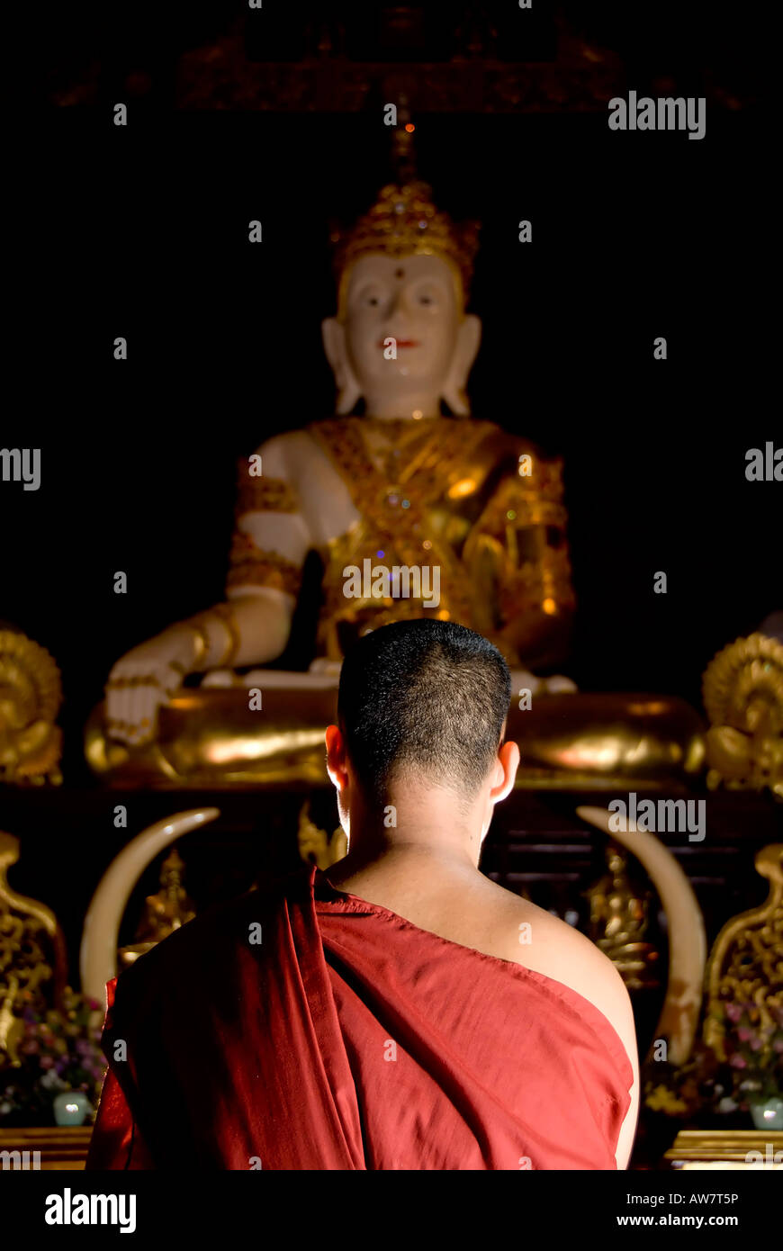 Buddhist monk wearing red robes hi-res stock photography and images - Alamy