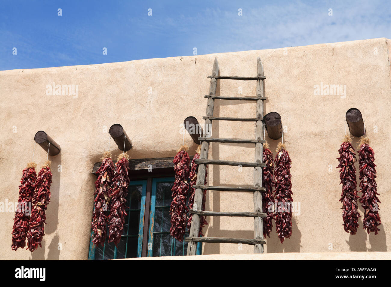 Dried Chilies or Chili Ristras Hanging on Classic Adobe Southwestern ...