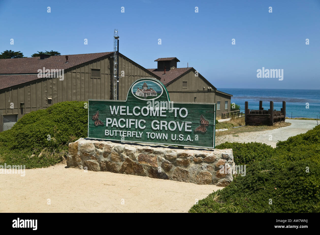 Pacific Grove Welcome sign Monterey Bay, California, USA Stock Photo ...
