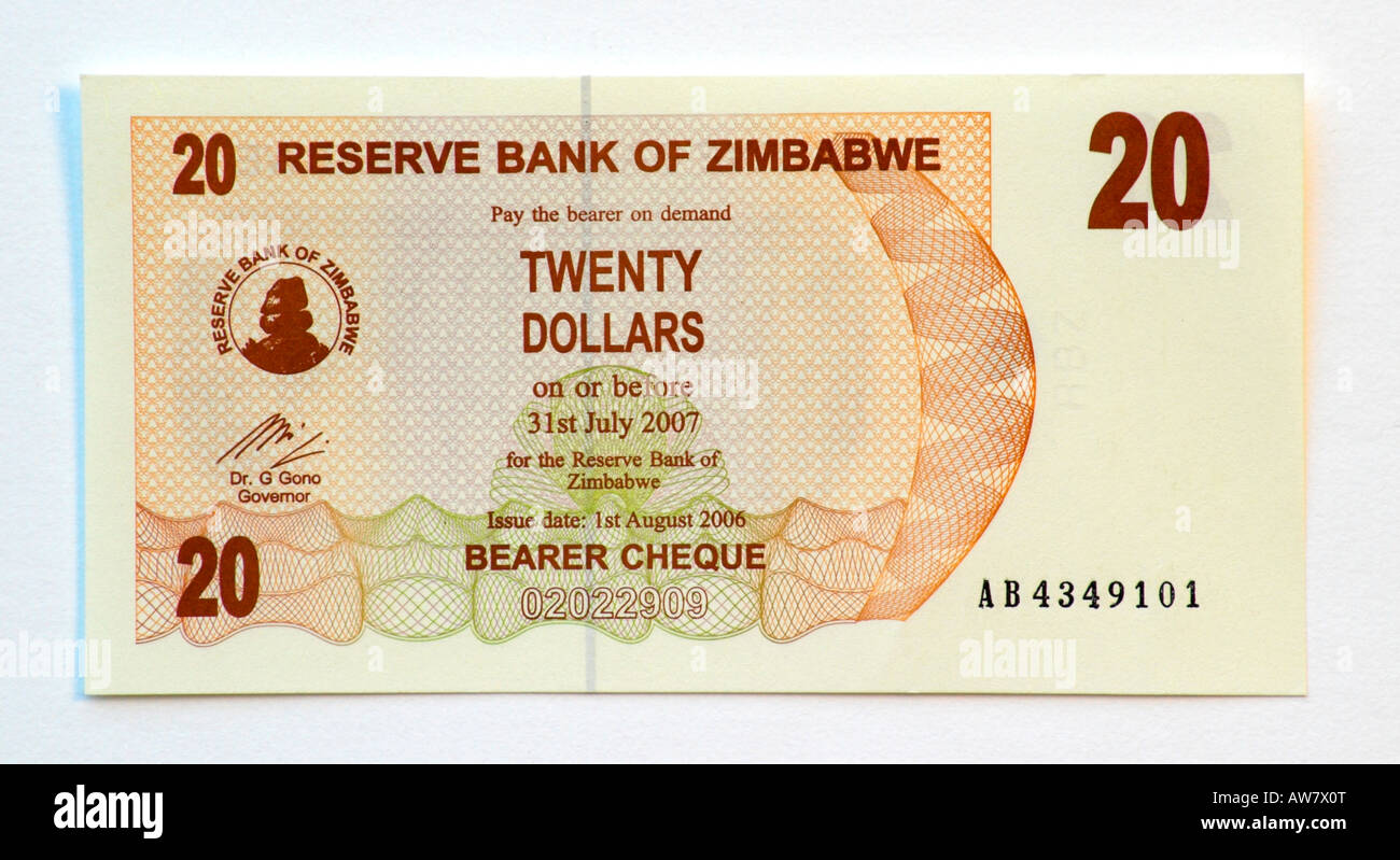 Zimbabwe 20 Dollar bank note Stock Photo - Alamy