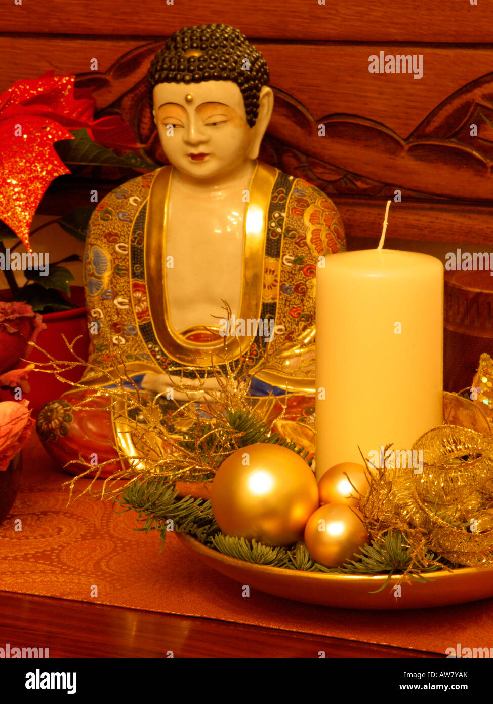 Christmas arrangement with Buddha Stock Photo - Alamy