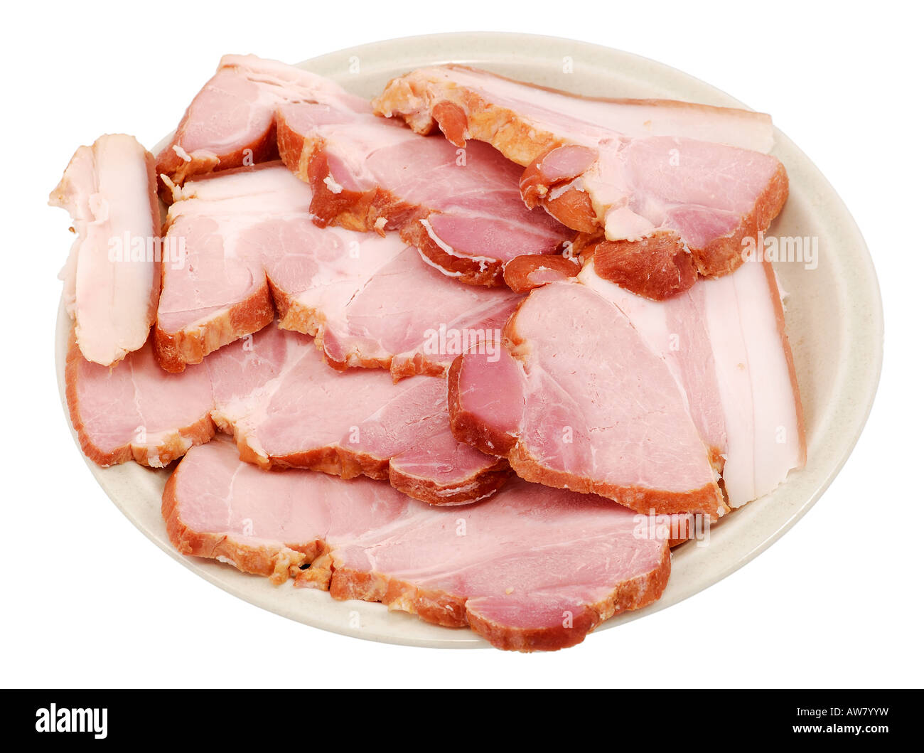 Smoked meat on a plate isolated over white Stock Photo - Alamy