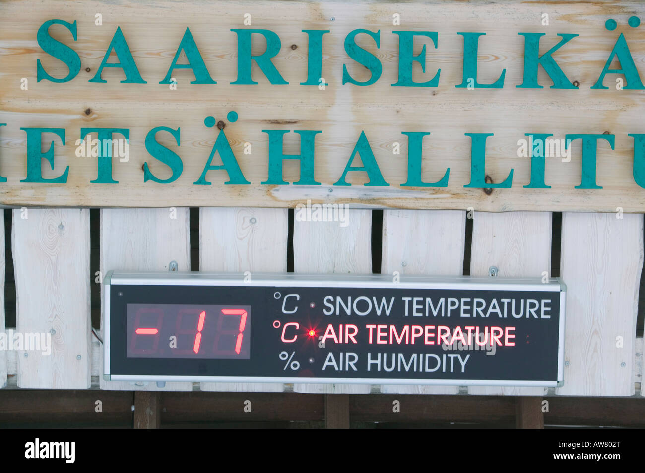 A thermometer reading minus 17 degrees celcius in Saariselka northern ...