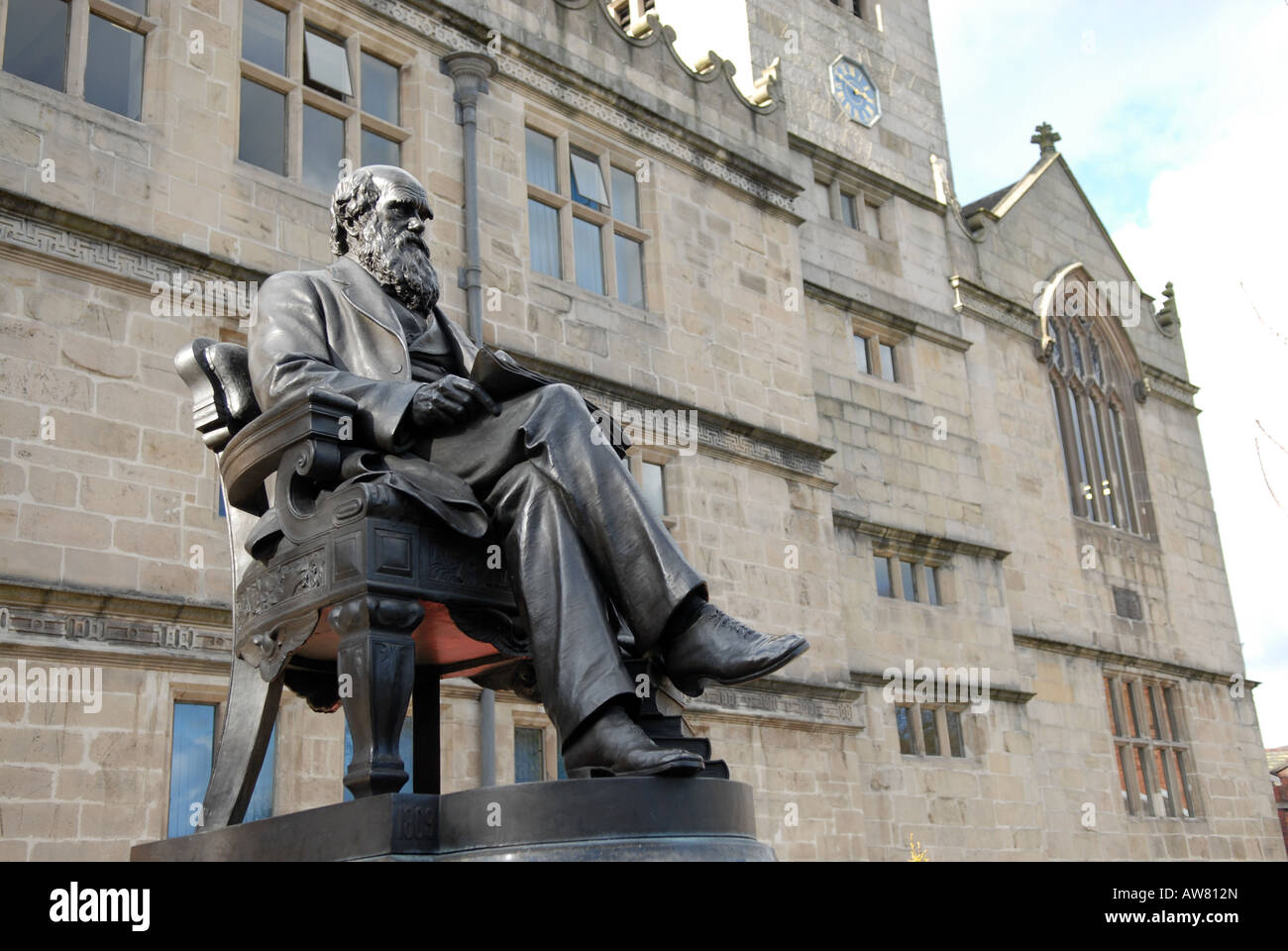 Statue of Charles Darwin outside Castle Gates Library in Shrewsbury ...