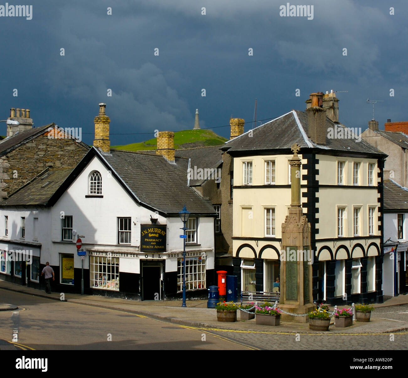 Market place, Ulverston, Cumbria UK, with the Hoad (Sir John Barrow ...