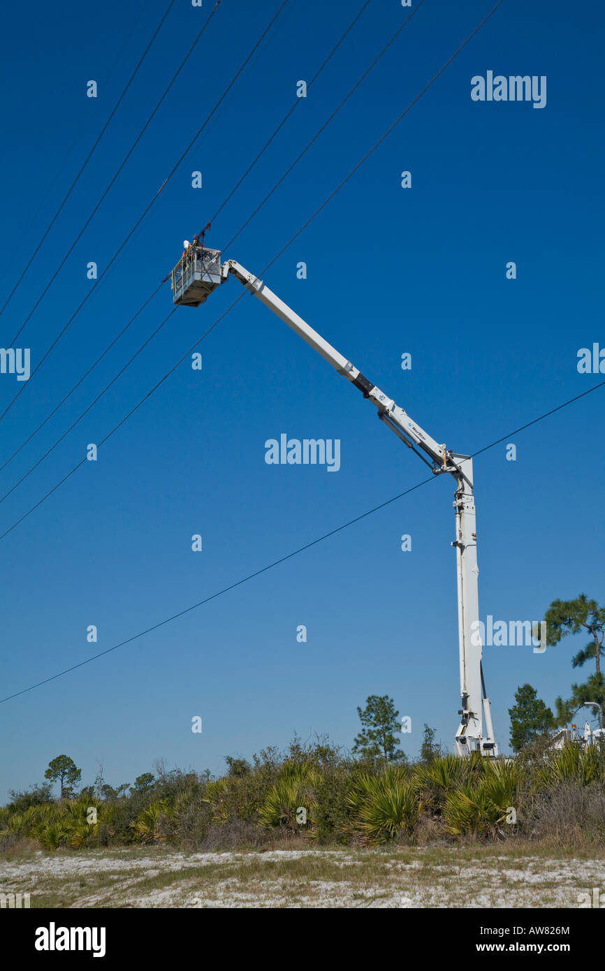 Service maintenance workers working on hydro Electrical Power Line from ...