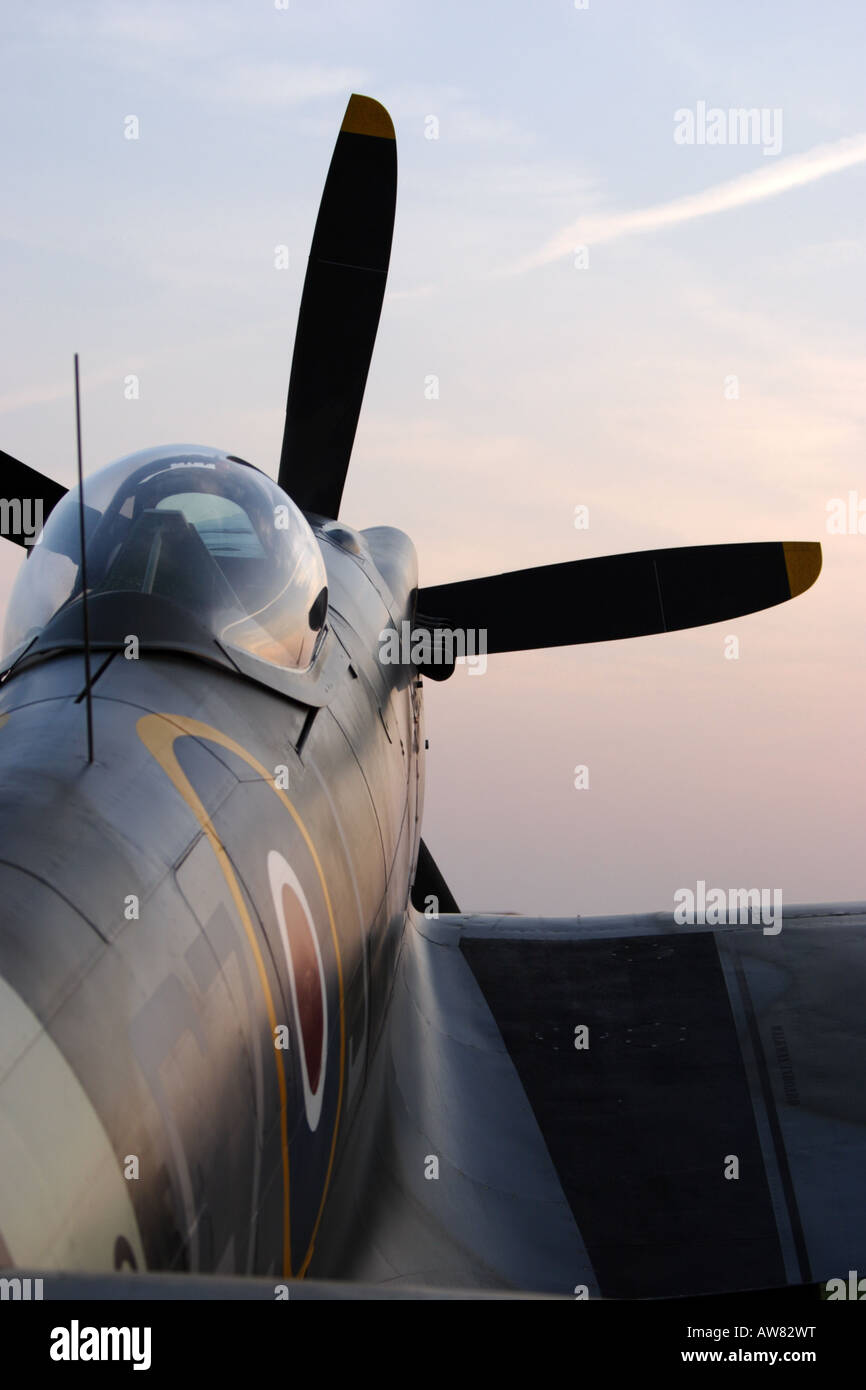 Spitfire close-up on the ground at sunset Stock Photo - Alamy