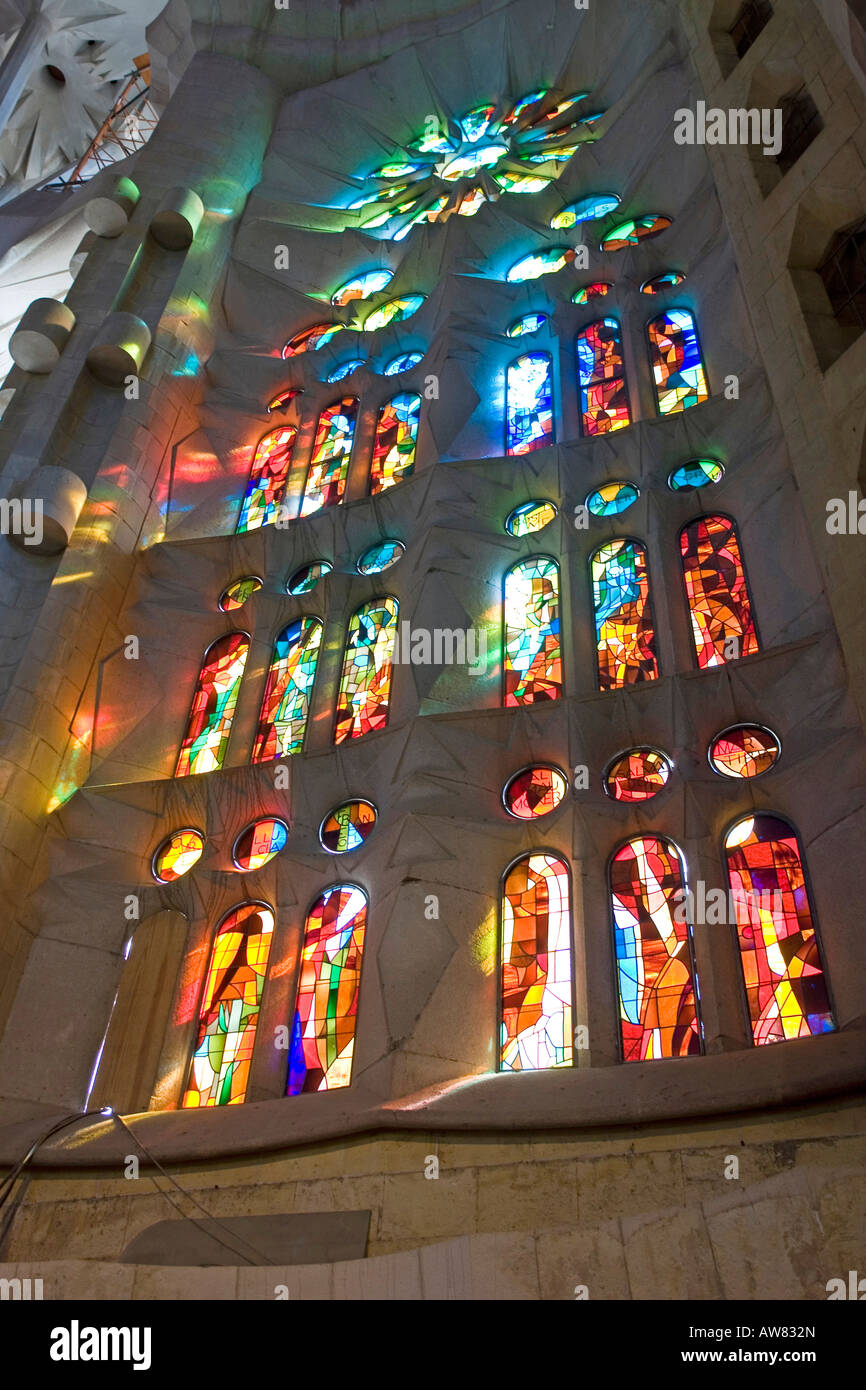 stained glass window detail in the Gaudi designed in Sagrada Familia ...