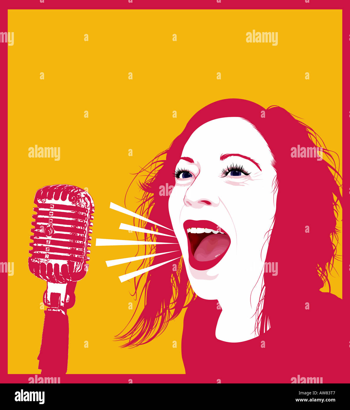 Woman singing with an old fashioned mic Stock Photo - Alamy