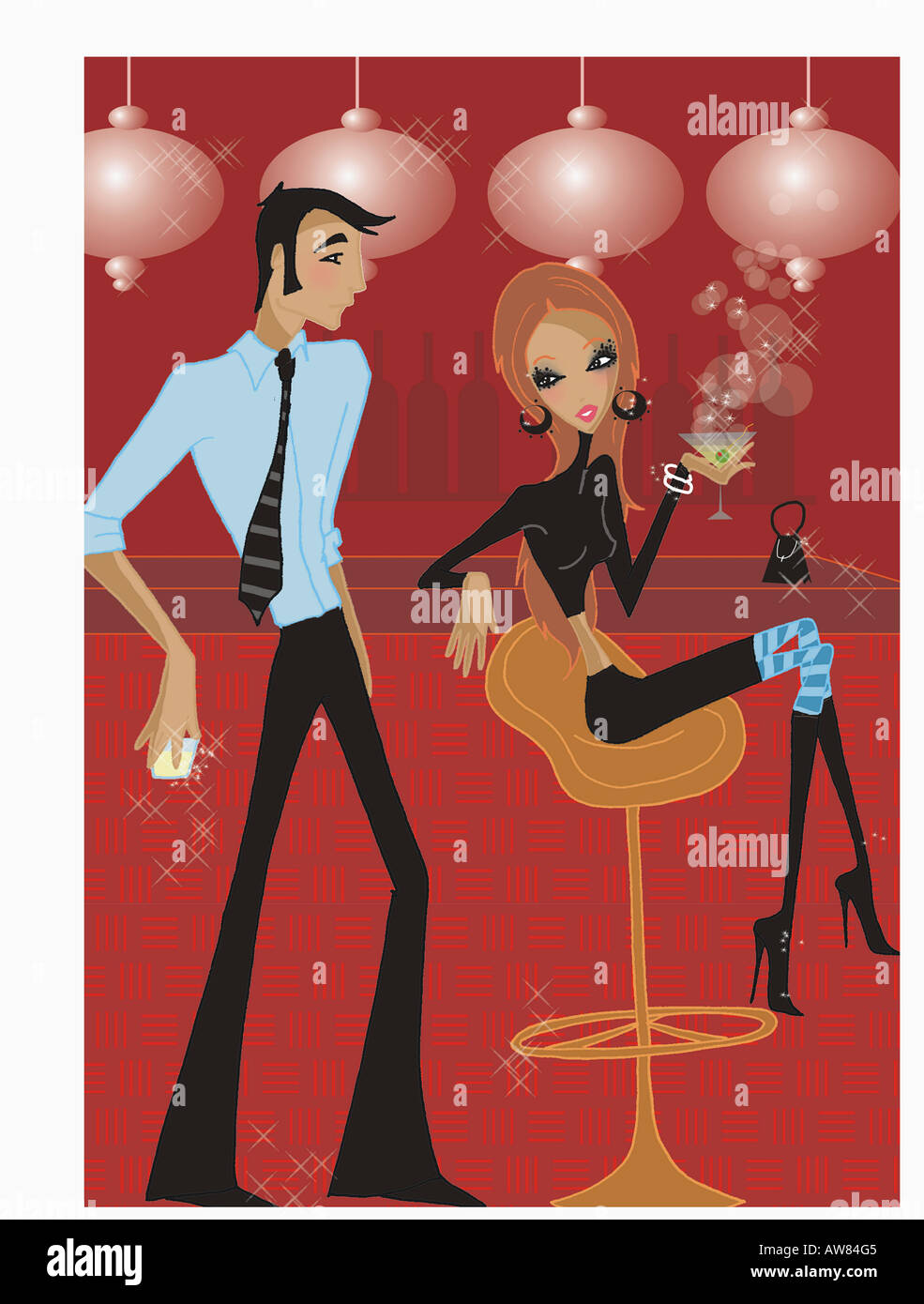 Man approaching woman at a bar Stock Photo - Alamy