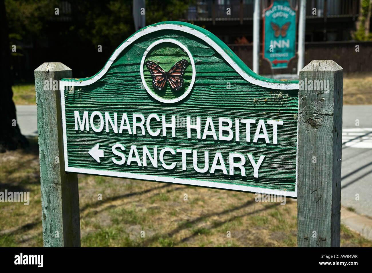 Monarch Habitat Sanctuary sign Monterey Bay, California, USA Stock ...